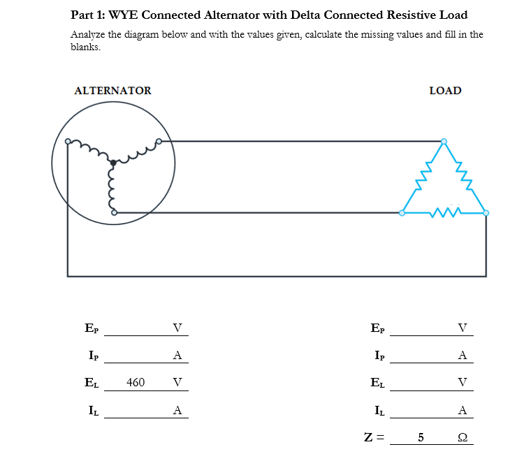 Solved Part 1: WYE Connected Alternator with Delta Connected | Chegg.com