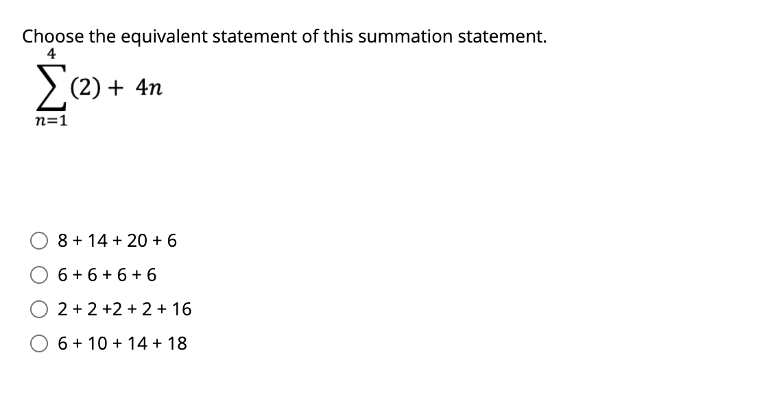 Solved Choose the equivalent statement of this summation | Chegg.com