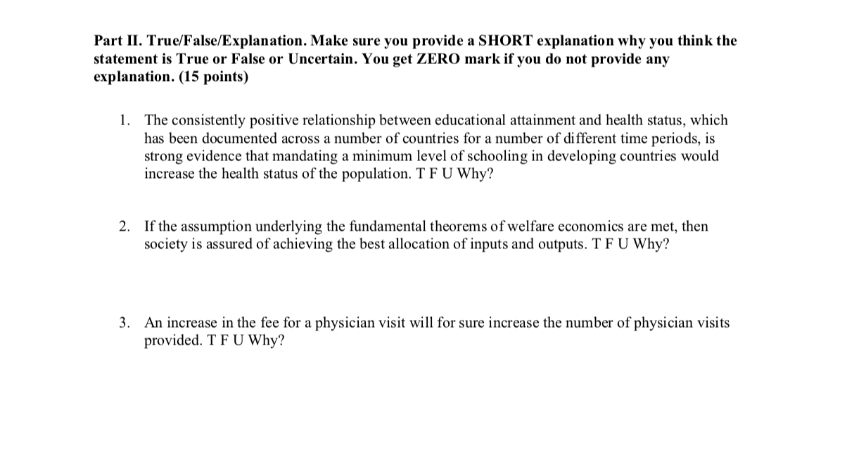 Solved Part II. True/False/Explanation. Make sure you | Chegg.com