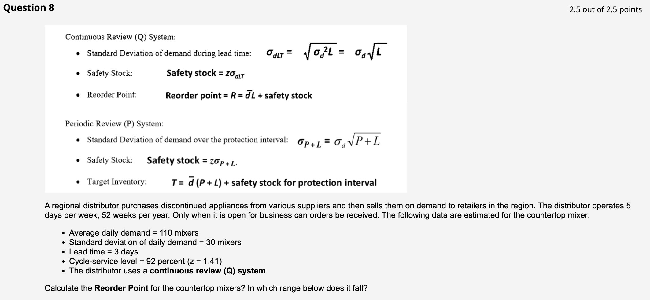 Solved Question 8 2.5 out of 2.5 points Continuous Review | Chegg.com
