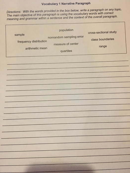 Solved Vocabulary 1 Narrative Paragraph Directions: with the | Chegg.com