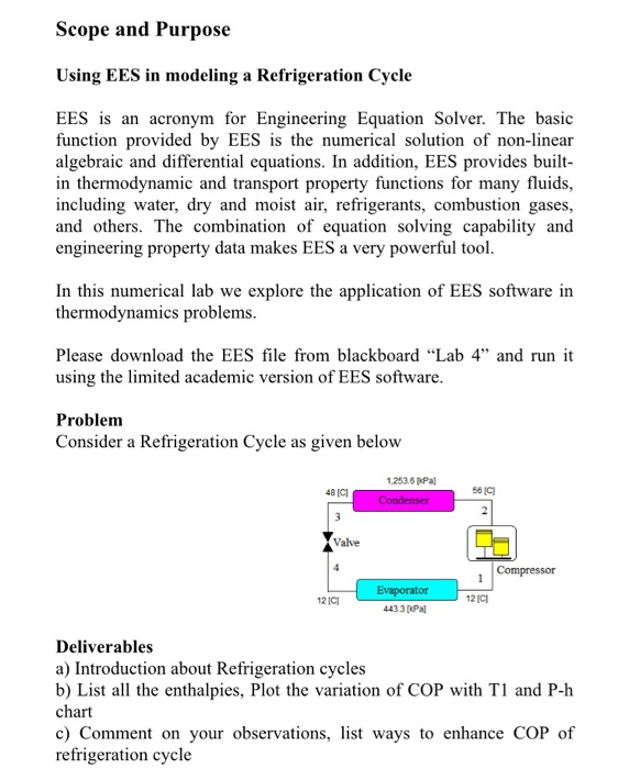 Scope and Purpose Using EES in modeling a | Chegg.com