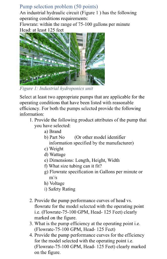 Solved Pump selection problem (50 points) An industrial | Chegg.com
