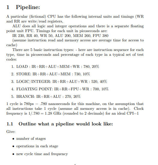Solved 1 Pipeline: A particular (fictional) CPU has the | Chegg.com