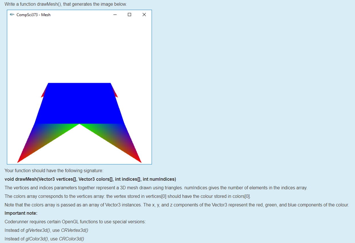 Write A Function Draw Mesh That Generates The