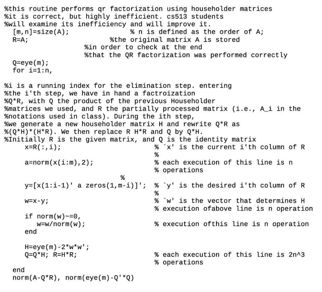Solved \%this routine performs qr factorization using | Chegg.com