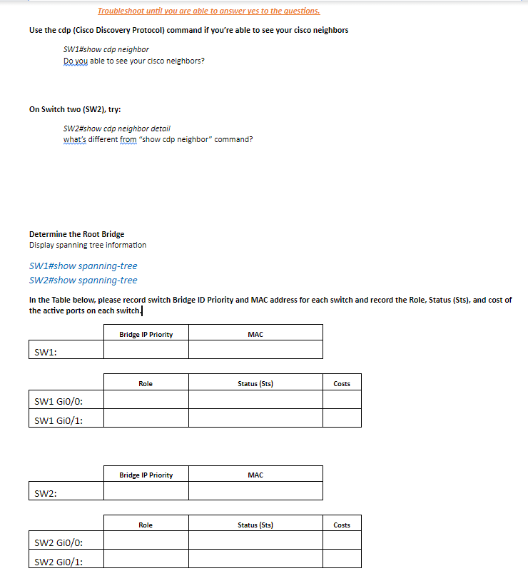 Gio/O G0/0 Gi0/1 SW1 Gi0/1 SW2 Addressing Table | Chegg.com