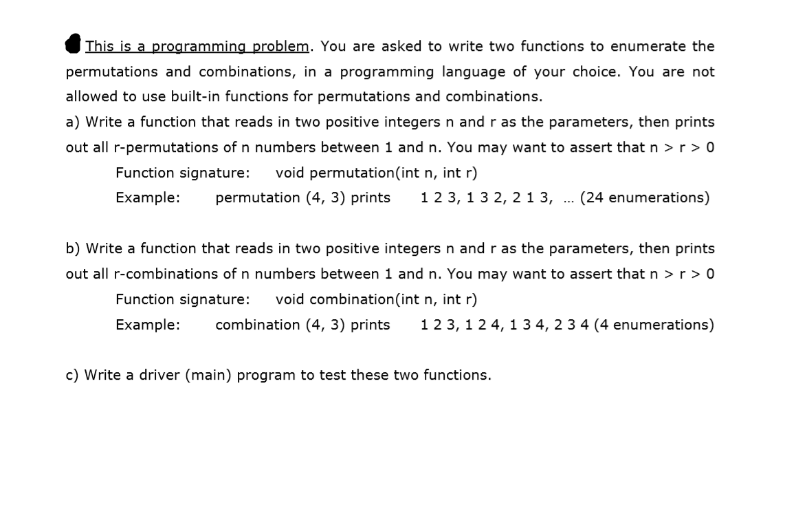 Solved You are asked to write two functions to enumerate the | Chegg.com
