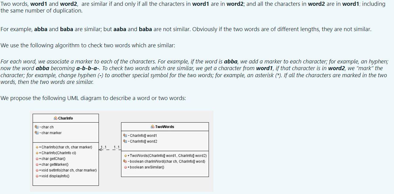 Solved Two words, word1 and word2, are similar if and only | Chegg.com