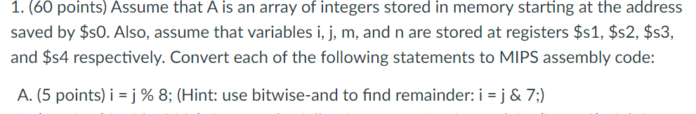Solved 1. (60 points) Assume that A is an array of integers | Chegg.com