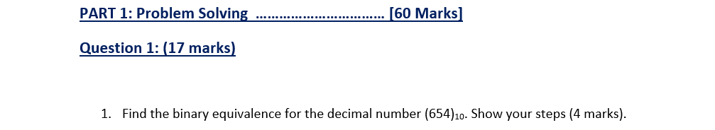 Solved Part 1 Problem Solving 60 Marks Question 1 17