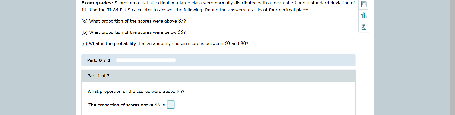 Solved Exam grades: Scores on a statistics final in a large | Chegg.com Solved Exam grades: Scores on a statistics final in a large | Chegg.com