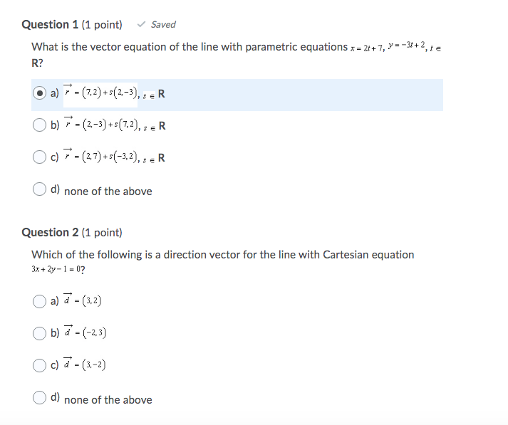 Solved Question 1 (1 point) Saved What is the vector | Chegg.com