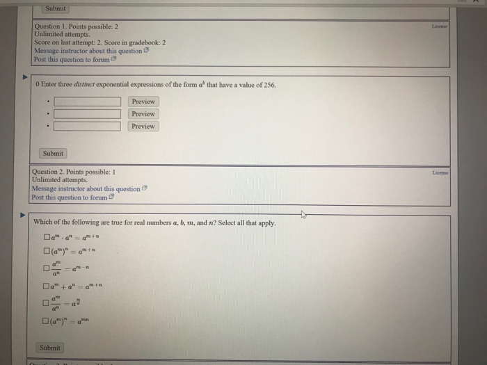 Solved Submi Question 1. Points possible: 2 Unlimited | Chegg.com