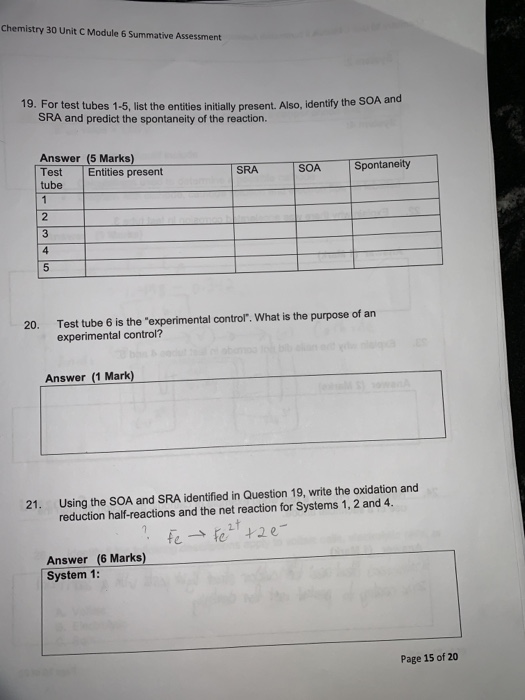 Chemistry 30 Unit C Module 6 Summative Assessment 19. | Chegg.com