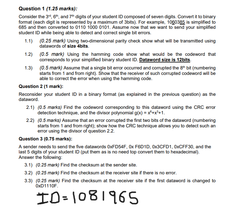 Solved Question 1 (1.25 marks): Consider the 3rd ,6th , and | Chegg.com