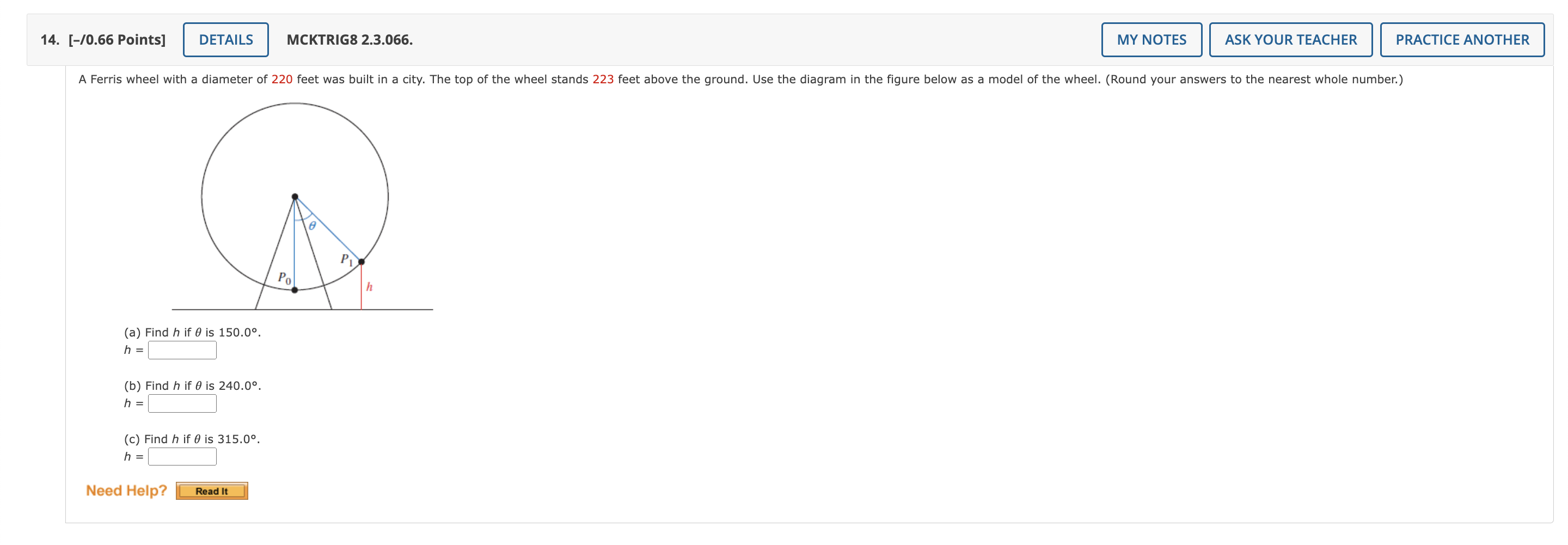 Solved A Ferris wheel with a diameter of 220 feet was | Chegg.com