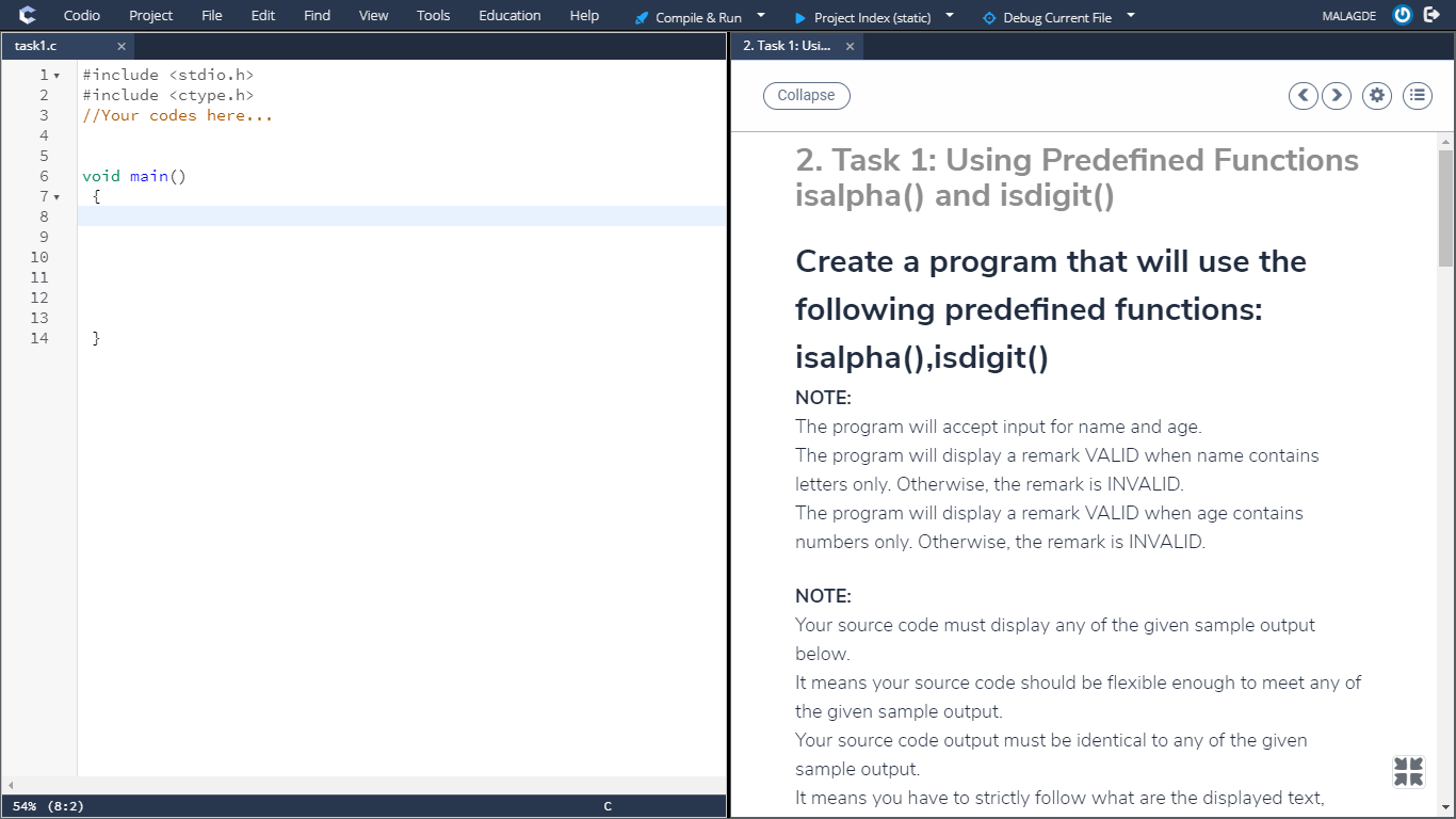 Solved Codio Project File Edit Find View Tools Education | Chegg.com