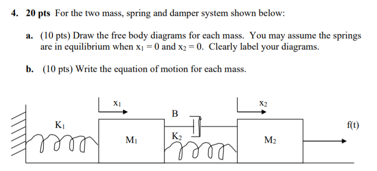 Solved 4. 20 pts For the two mass, spring and damper system | Chegg.com