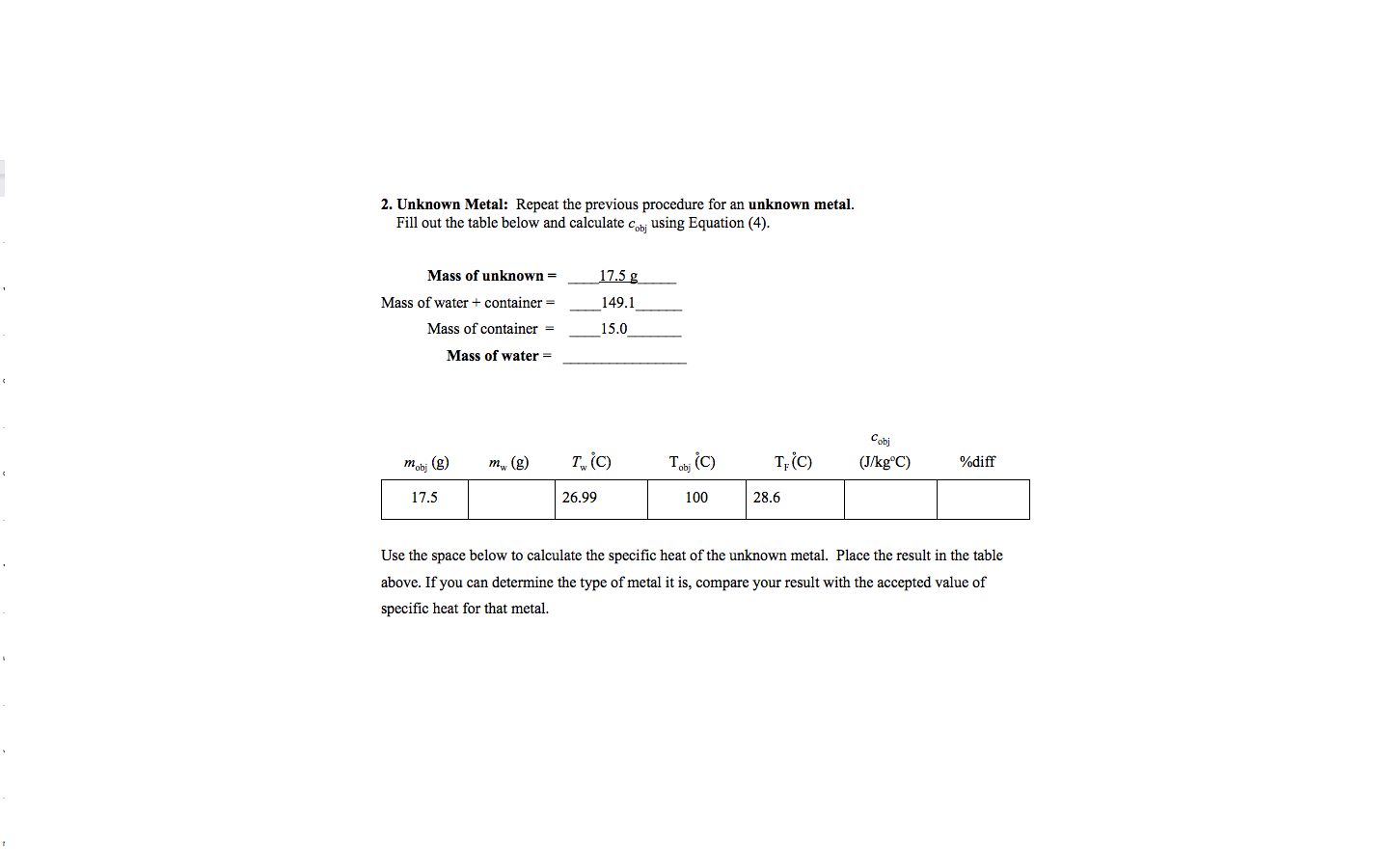 Solved Lab: Specific Heat Theory: Specific Heat MCAT Where: | Chegg.com