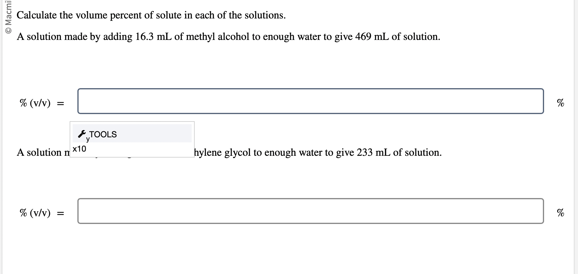 Solved Calculate the volume percent of solute in each of the | Chegg.com