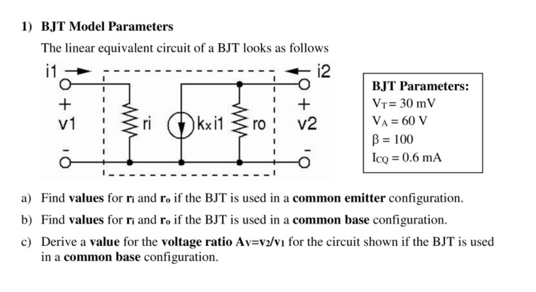Solved The linear equivalent circuit of a BJT looks as | Chegg.com