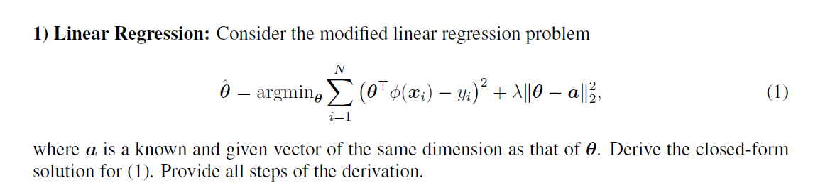 Solved 1) Linear Regression: Consider the modified linear | Chegg.com