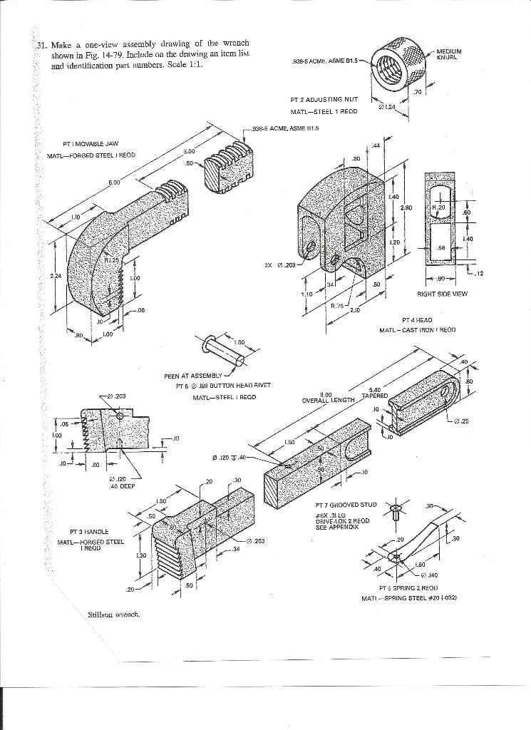 Solved Make a one-view assembly drawing of the wrench shown | Chegg.com
