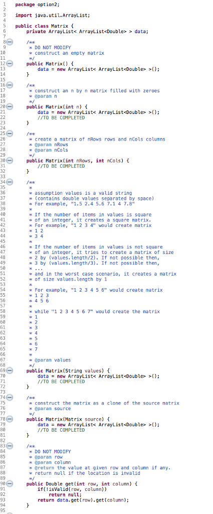 Solved 1 package option2; 3 inport java.util.ArrayList; 5 | Chegg.com