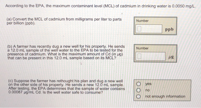 Solved According to the EPA, the maximum contaminant level | Chegg.com