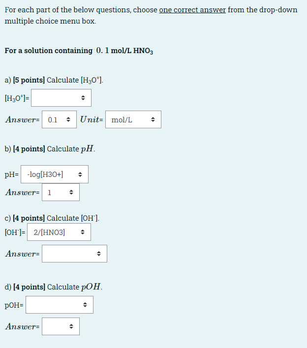 Solved For each part of the below questions, choose one | Chegg.com