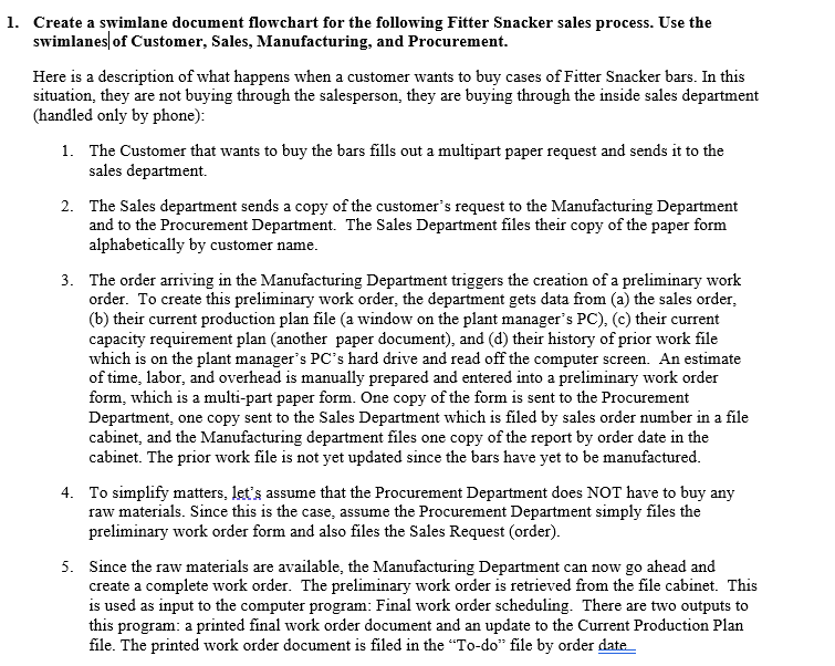 Solved 1. Create a swimlane document flowchart for the | Chegg.com