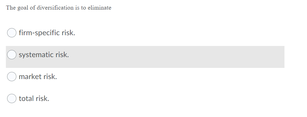 Solved The goal of diversification is to eliminate | Chegg.com