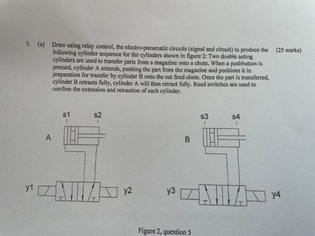 (a) Draw using relay control, the electro-pncumatic | Chegg.com
