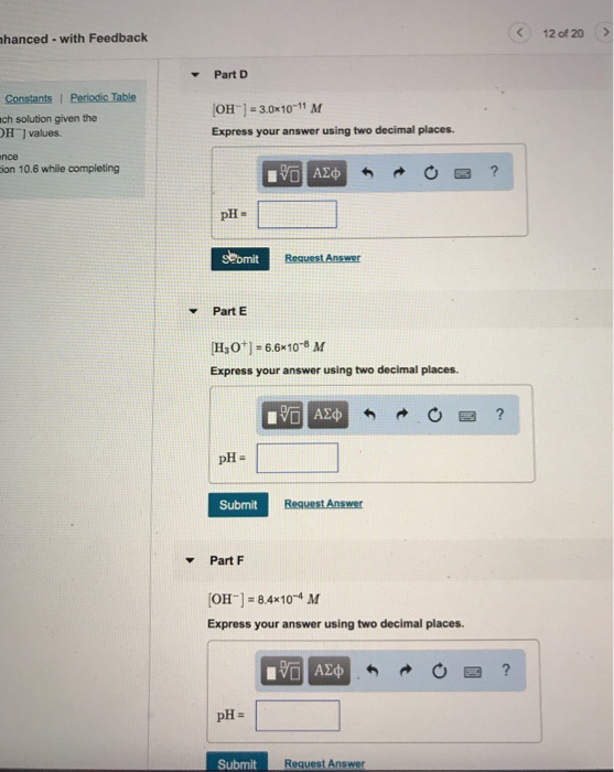 Solved Calculate the pH of each solution given the following | Chegg.com