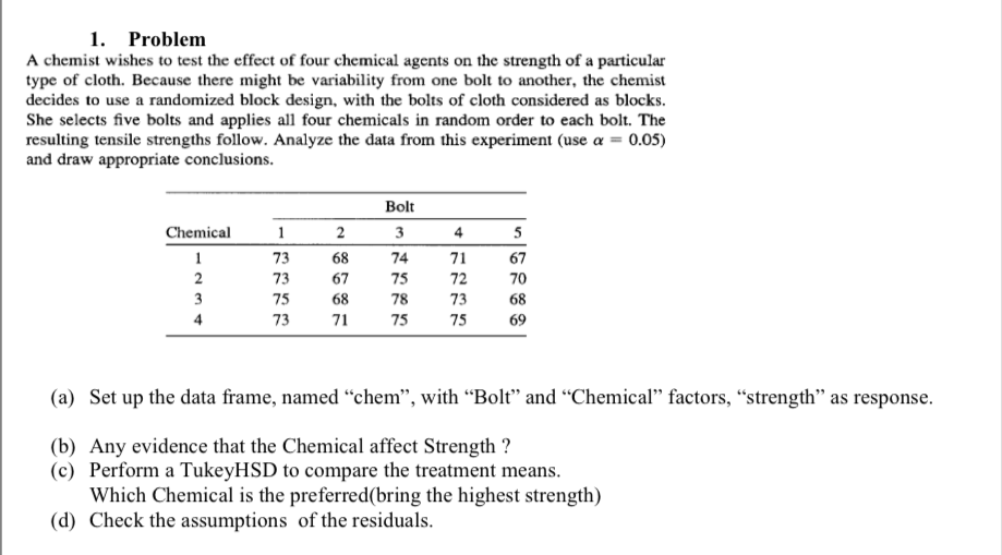 Solved 1. Problem A chemist wishes to test the effect of | Chegg.com