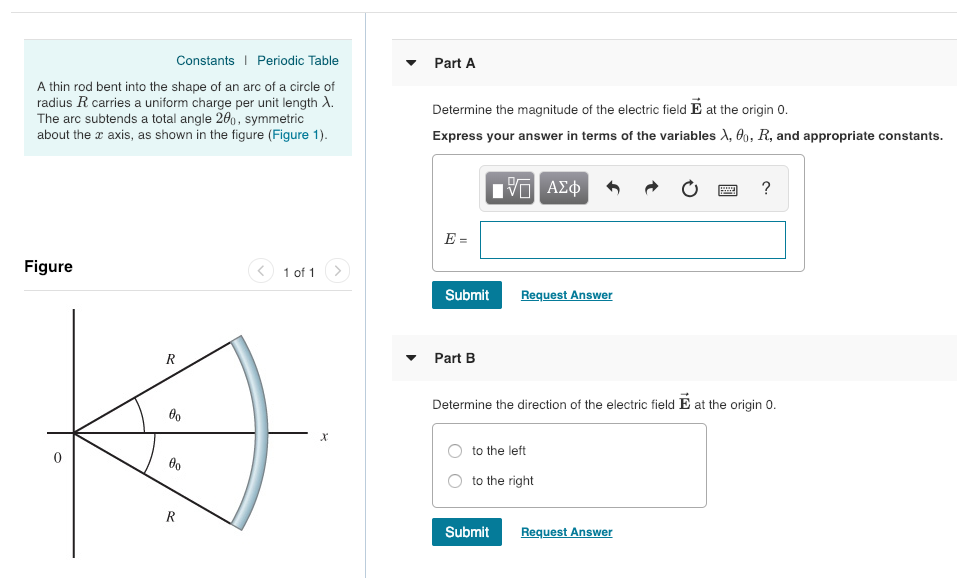 Solved Constants Periodic Table Part A A thin rod bent into | Chegg.com