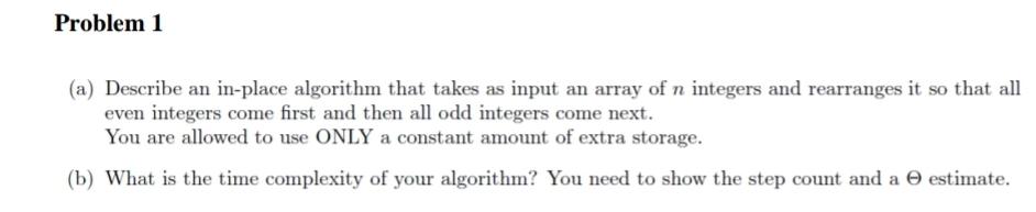 Solved A Describe An In Place Algorithm That Takes As