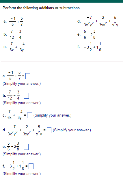 Solved Perform the following additions or subtractions. 5 a. | Chegg.com