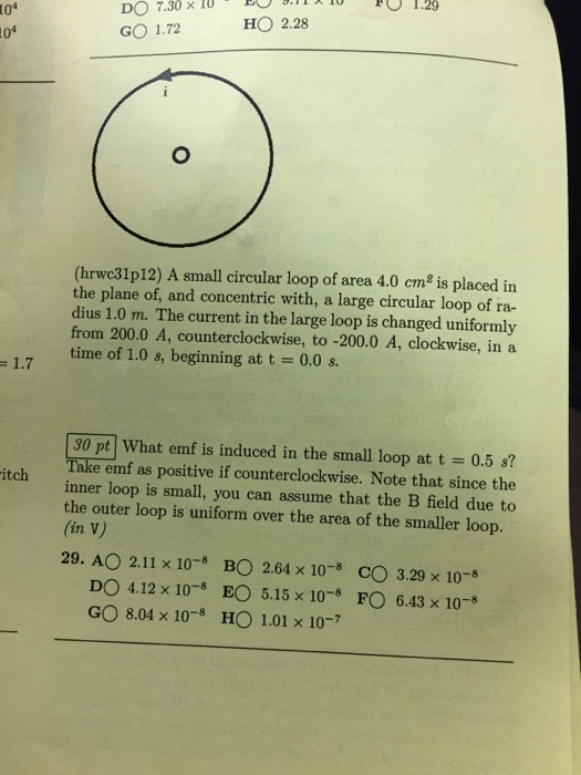 Solved A small circular loop of area 4.0 cm^2 is placed in | Chegg.com