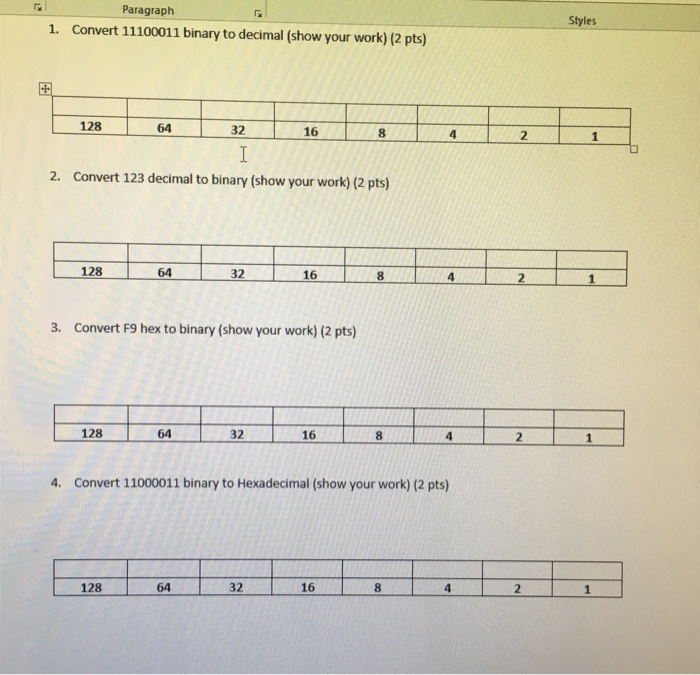 Solved Paragraph 1. Convert 11100011 binary to decimal (show | Chegg.com