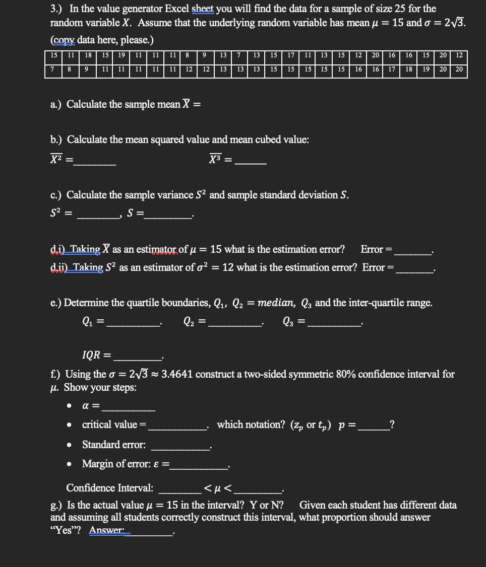 Solved 3.) In the value generator Excel sheet you will find | Chegg.com