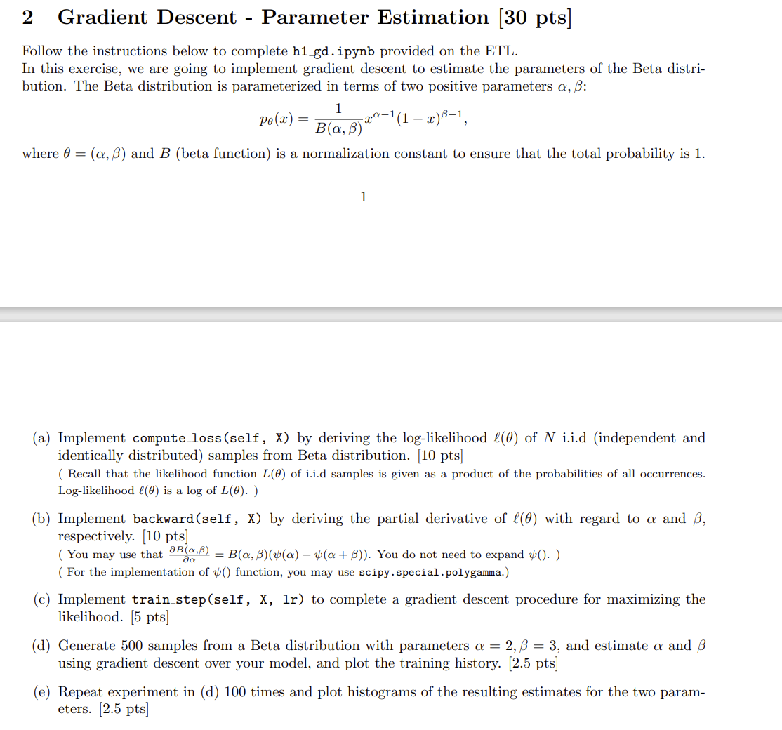 Solved 2 Gradient Descent - Parameter Estimation [30 pts] | Chegg.com