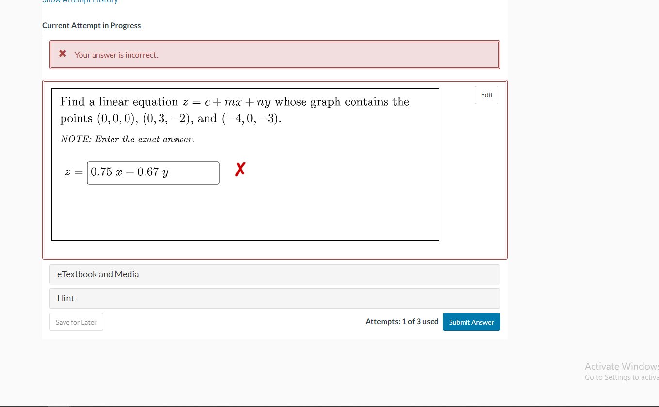 Solved Current Attempt in Progress Find a linear equation | Chegg.com