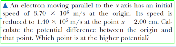 Solved A An electron moving parallel to the x axis has an | Chegg.com