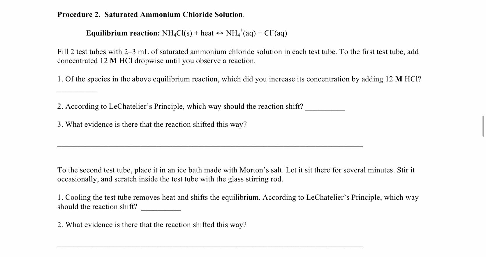 Solved Procedure 2. Saturated Ammonium Chloride Solution. | Chegg.com