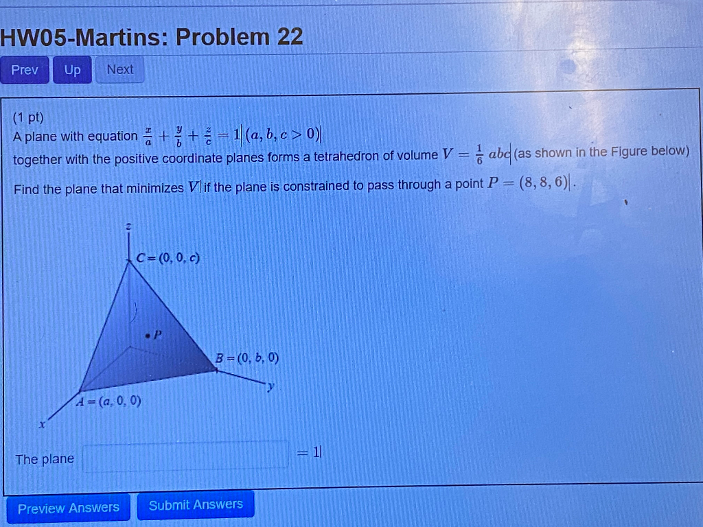 Solved HW05-Martins: Problem 22 Prev Up Next (1 pt) A plane | Chegg.com