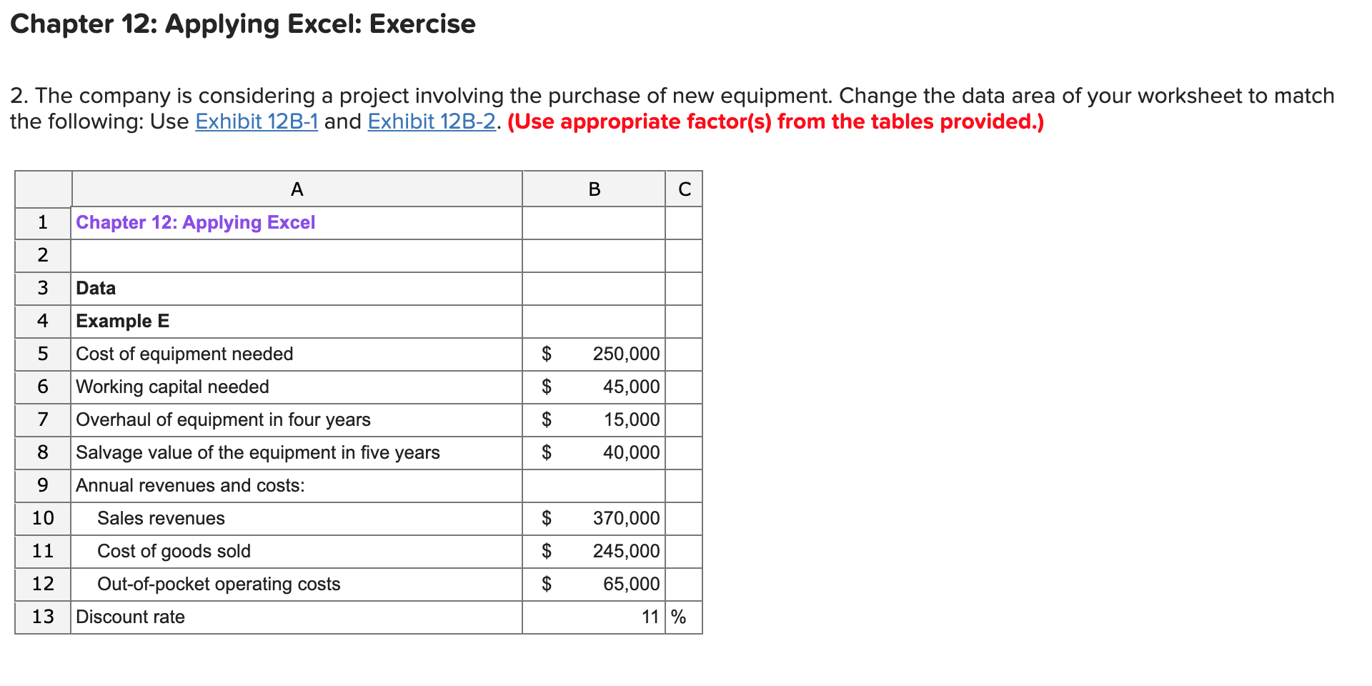Solved Chapter 12: Applying Excel: Exercise 2. The company | Chegg.com