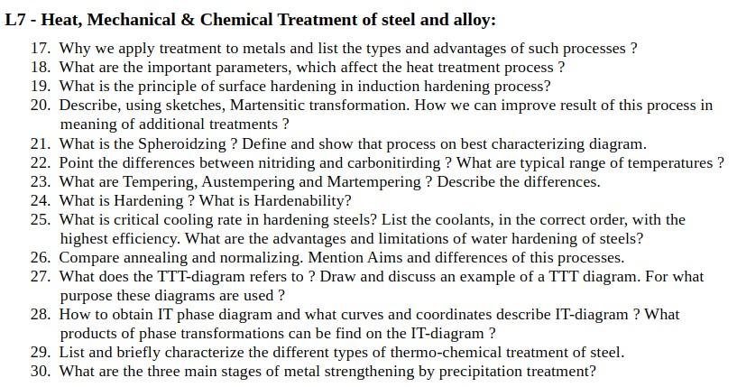 Solved L7 - Heat, Mechanical \& Chemical Treatment of steel | Chegg.com