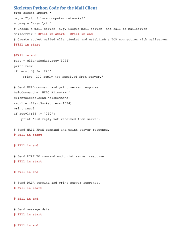 Socket Progrmming Assignment 3: SMTP By the end of | Chegg.com